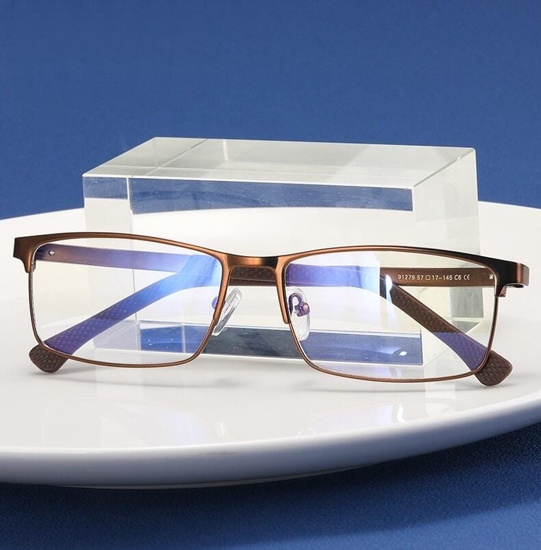 Męskie aluminiowe okulary zerówki do komputera BLUE LIGHT brązowe ...